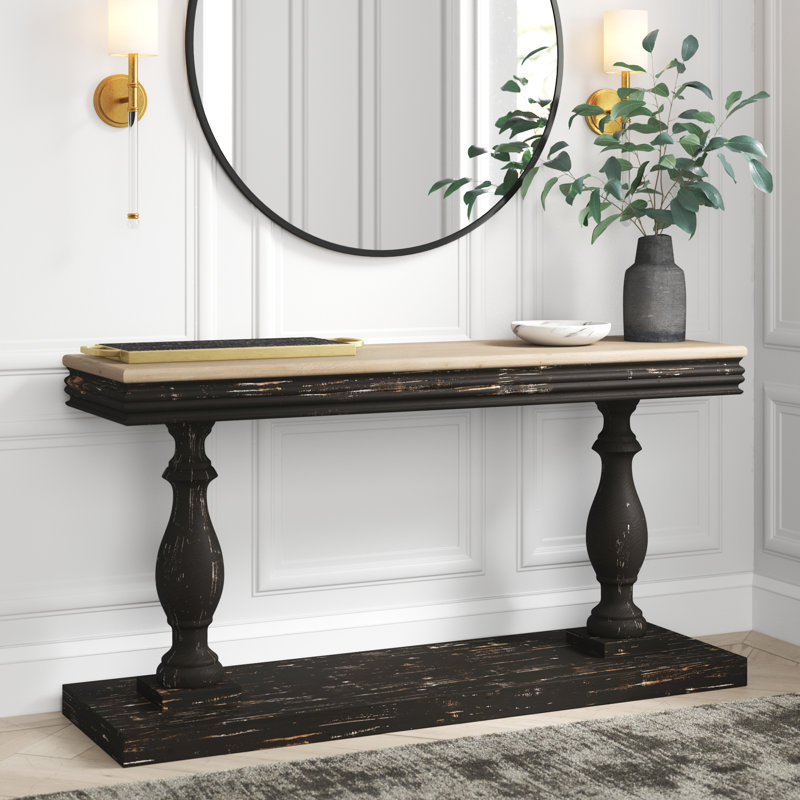 Distressed black double pedestal console table store